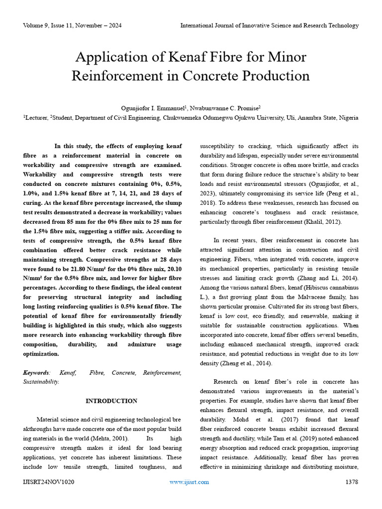 Application of Kenaf Fibre for Minor Reinforcement in Concrete Production | PDF | Concrete ...
