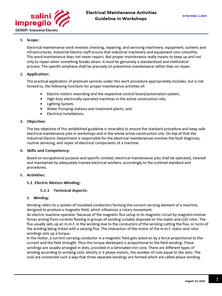 Preventive Maintenace Procedures in Electricakl Workshop | PDF | Electric Motor | Switch