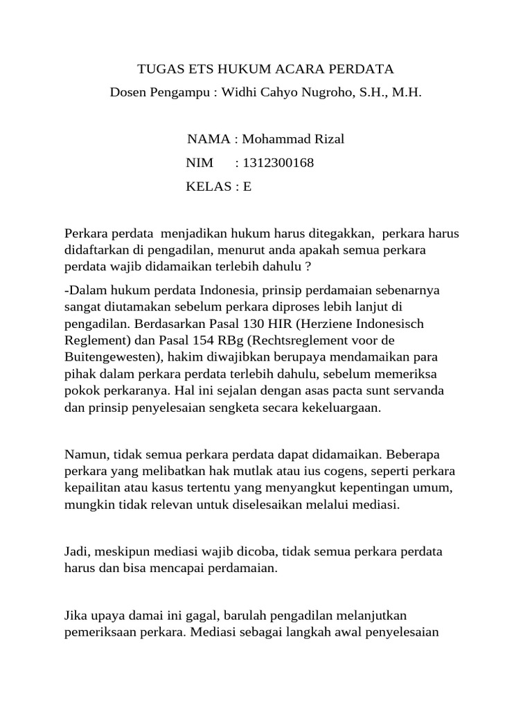 TUGAS ETS HUKUM ACARA PERDATA | PDF