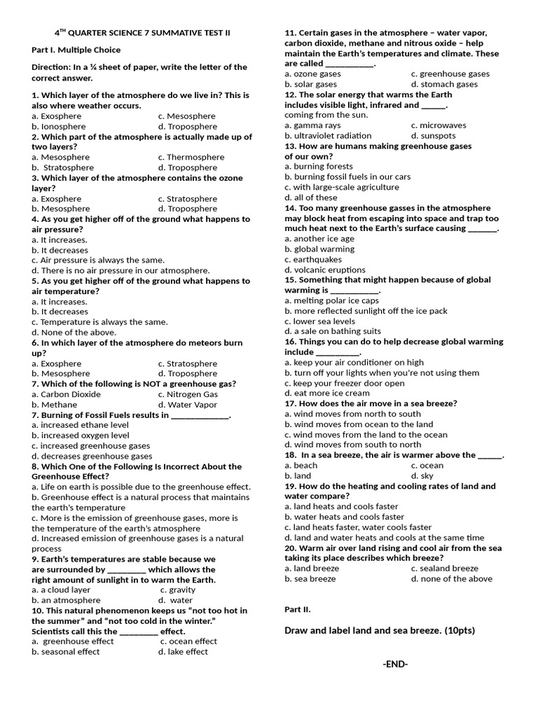 Science 7 Q4 Summative Test II | PDF | Atmosphere Of Earth | Atmosphere