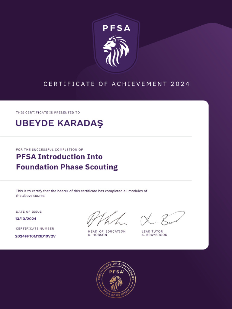 PFSA Foundation Scouting Certificate | PDF