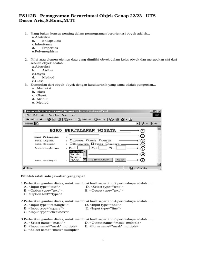 UTS FS112B Pemograman Beroreintasi Objek Aris, S.kom, M.ti | PDF