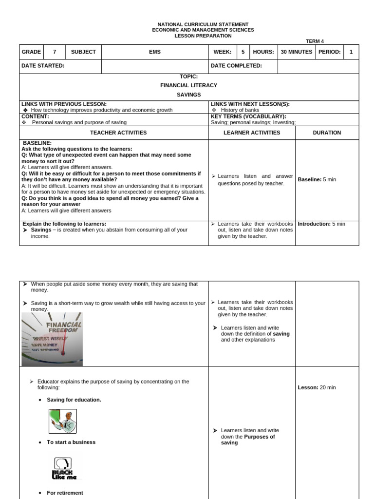 1. WEEK 5 LESSON PLAN 1 | PDF | Wealth | Teachers