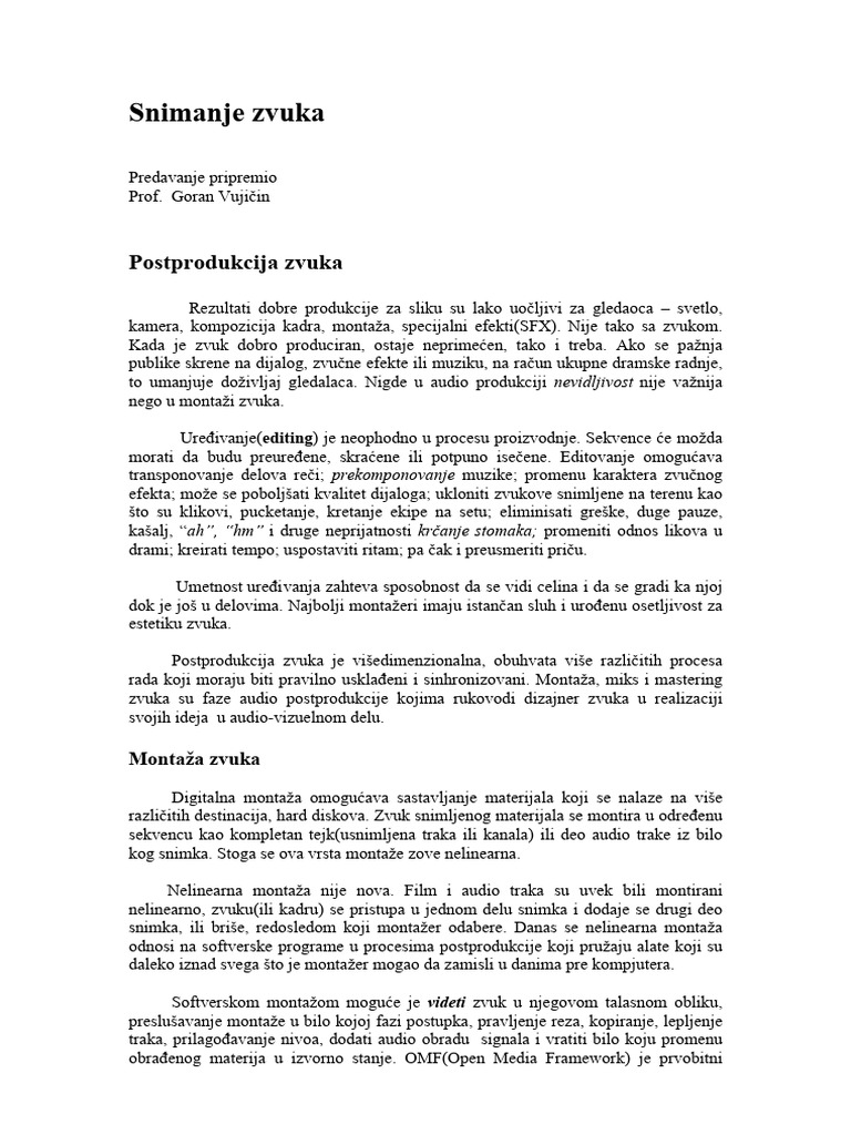 Postprodukcija Zvuka | PDF