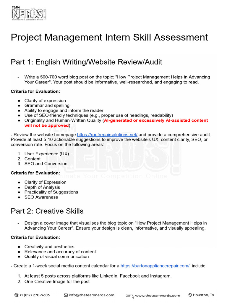 Project Management Intern Skill Assessment - TND | PDF