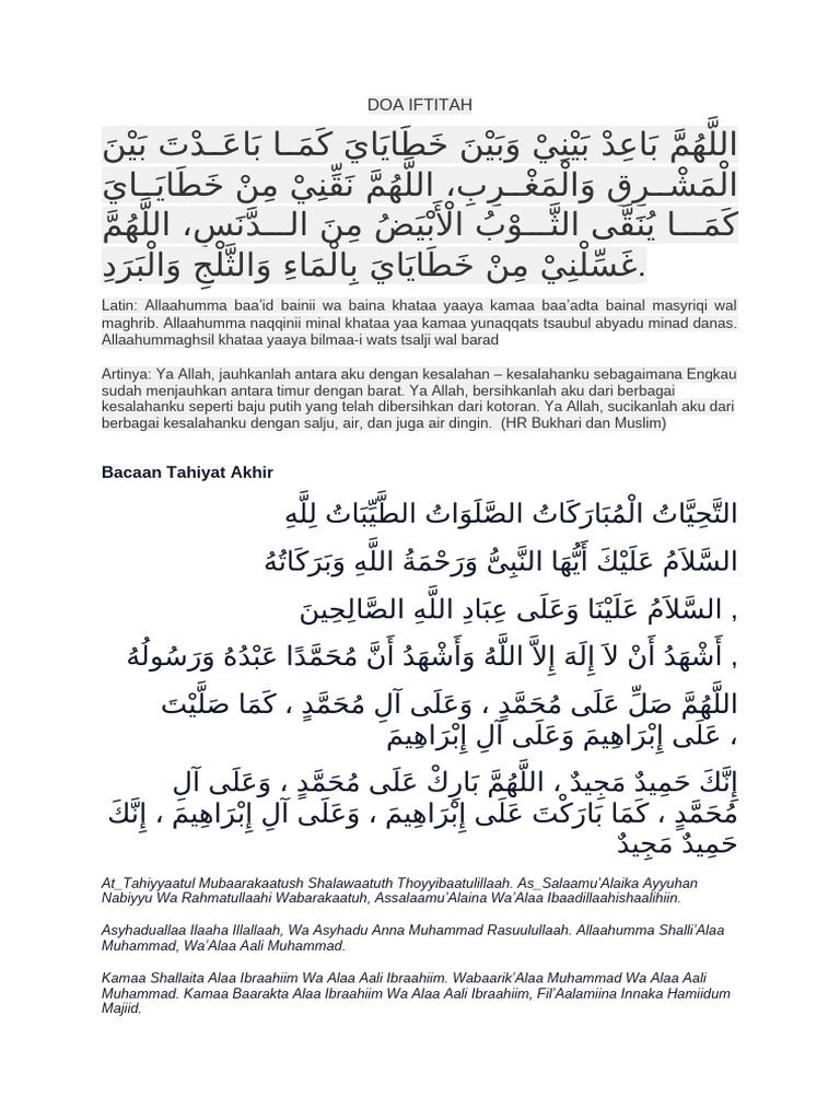 Doa Iftitah dan Tahiyat Akhir | PDF
