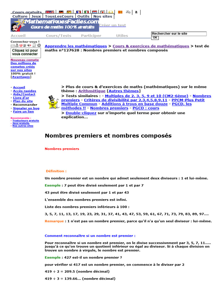 Nombres premiers et composés expliqués | PDF | Nombre premier | Division