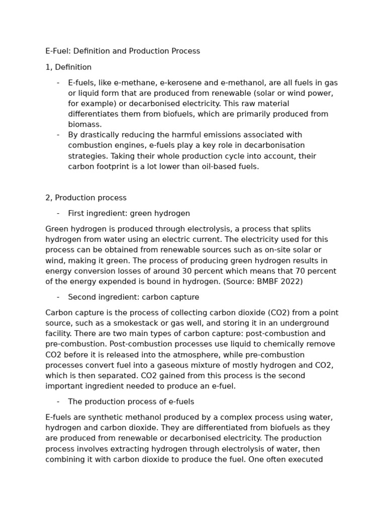 E Fuel Definition and Production Process | PDF | Hydrogen | Biofuel