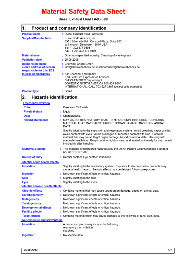 Diesel Exhaust Fluid AdBlue | PDF | Personal Protective Equipment | Waste