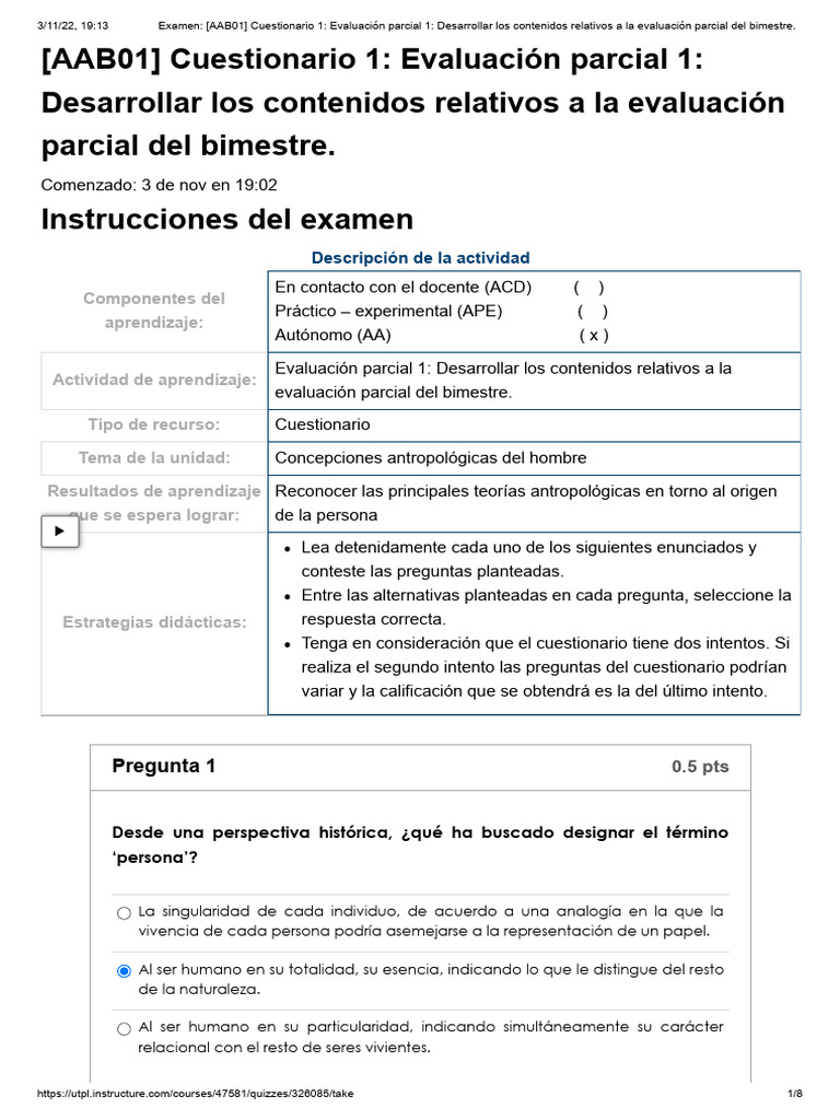 Examen - (AAB01) Cuestionario 1 - Evaluación Parcial 1 - Desarrollar Los Contenidos Relativos A ...