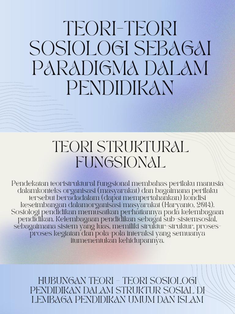 Teori Sosiologi dalam Pendidikan Islam | PDF