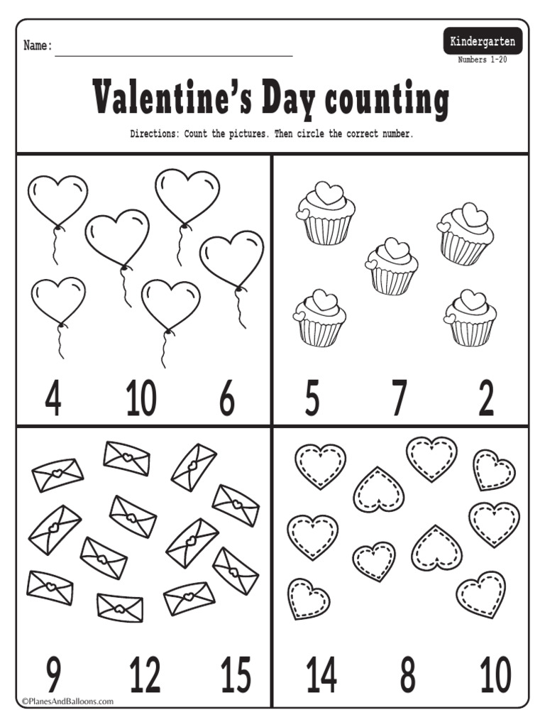 Valentines Day counting worksheets | PDF