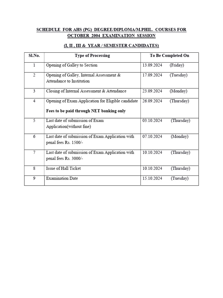 PGAHS Oct2024 EXAMSCHEDULE | PDF