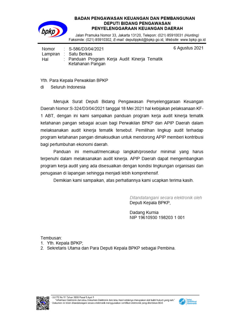 Pedoman Program Kerja Audit Kinerja Tematik Ketahanan Pangan | PDF