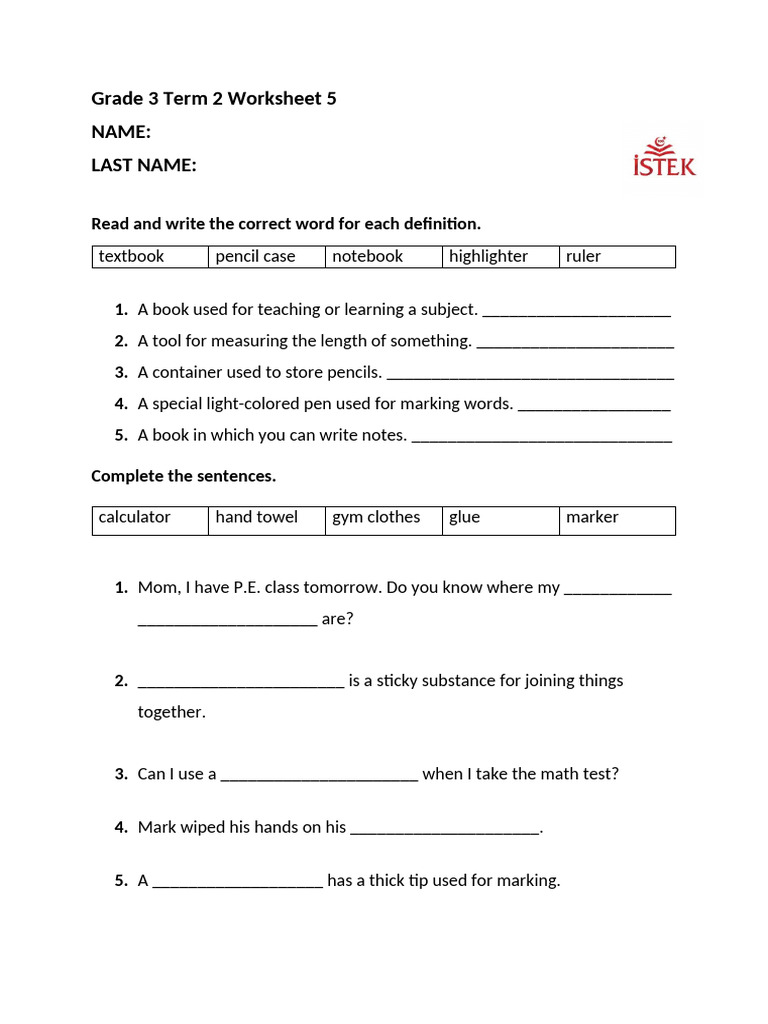 Grade 3 Term 2 Worksheet 5 | PDF