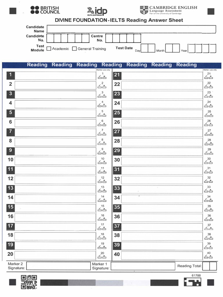 Reading Answer Sheet | PDF | Standardized Tests | Language Education