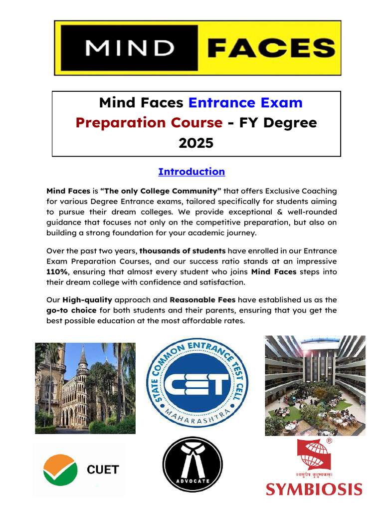 Mind Faces Entrance Exam Preparation Course 2025 (1) | PDF | Bachelor Of Science