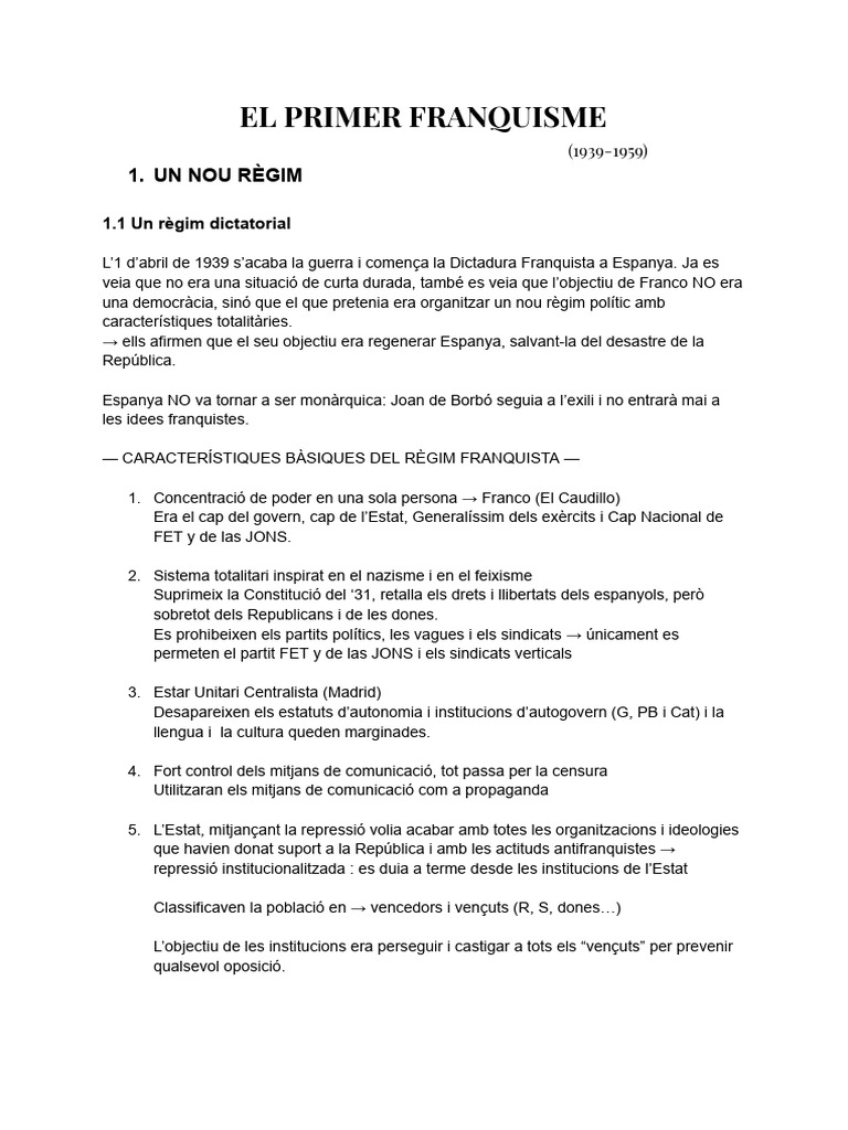 EL PRIMER FRANQUISME | PDF