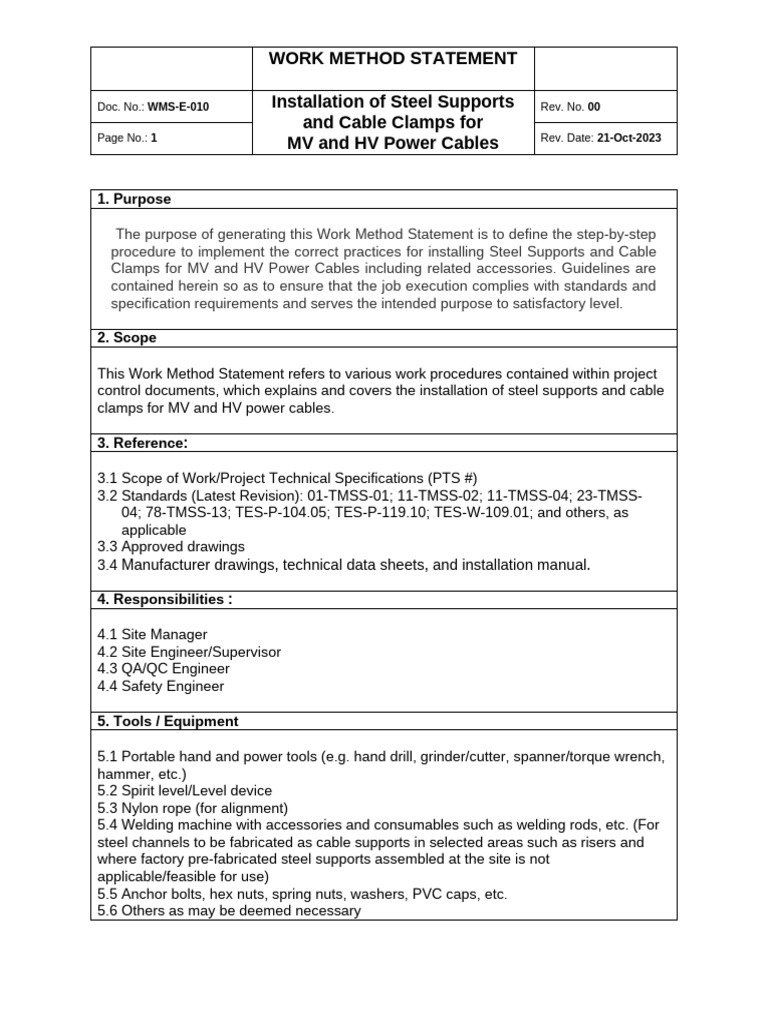 Steel Support Installation for MV HV Cables | PDF | Nut (Hardware) | Screw