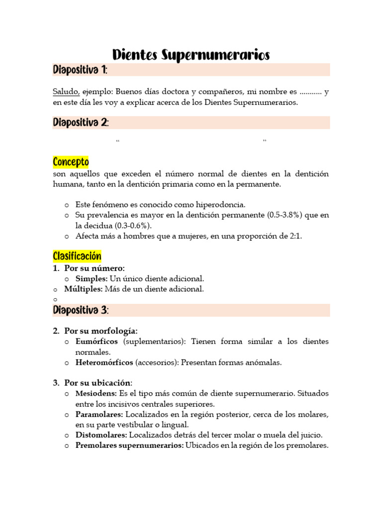 Información de Dientes Supernumerarios | PDF | Diente | Boca