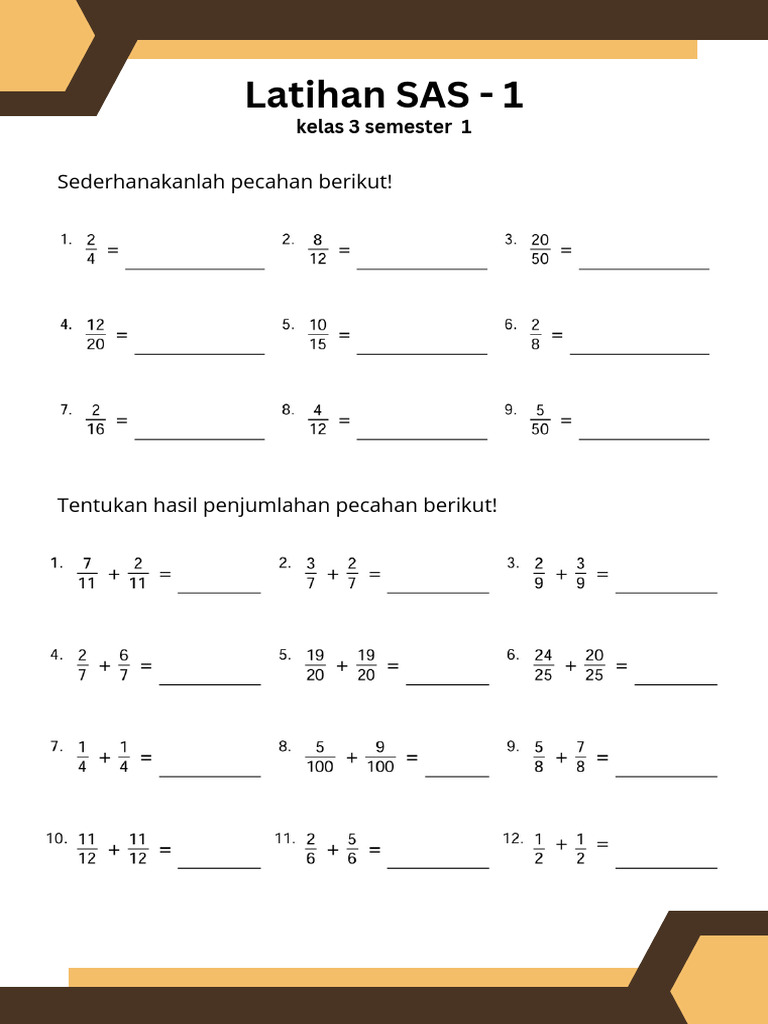 Latihan SAS Kelas 3 Semester 1 (Lembar 1-2) | PDF