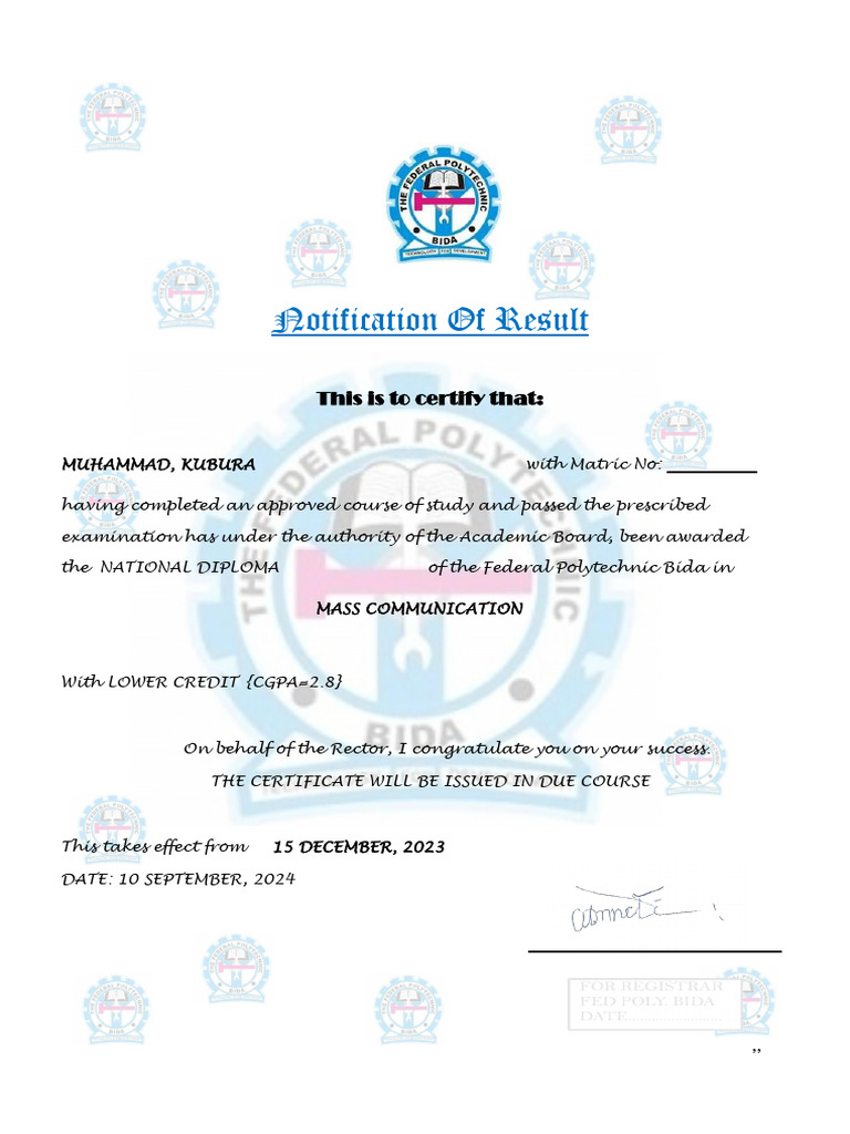 Notification of Result | PDF