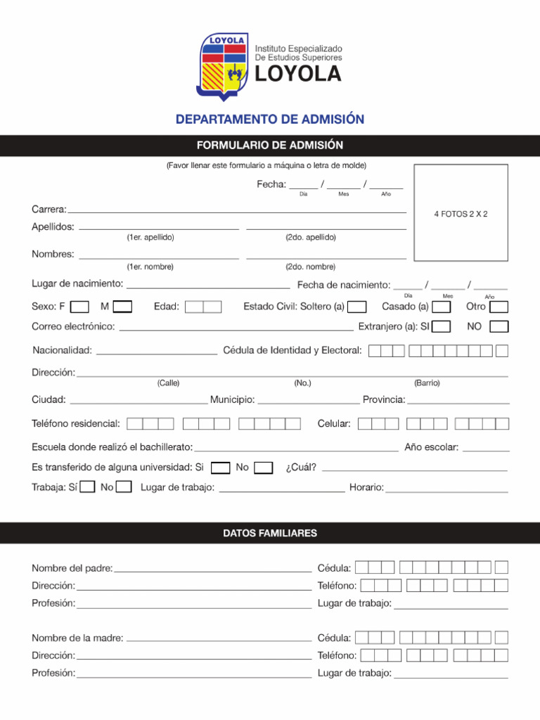 Formulario de Admisión IEESL 4 | PDF