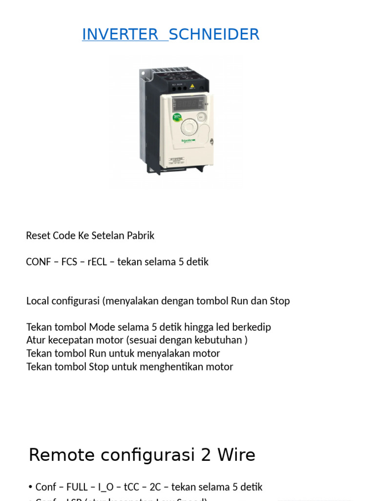 Settingan Inverter Schneider | PDF