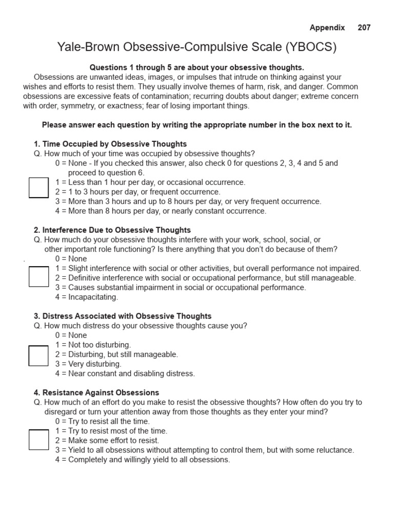 Y-BOCS | PDF | Obsessive–Compulsive Disorder | Psychological Concepts