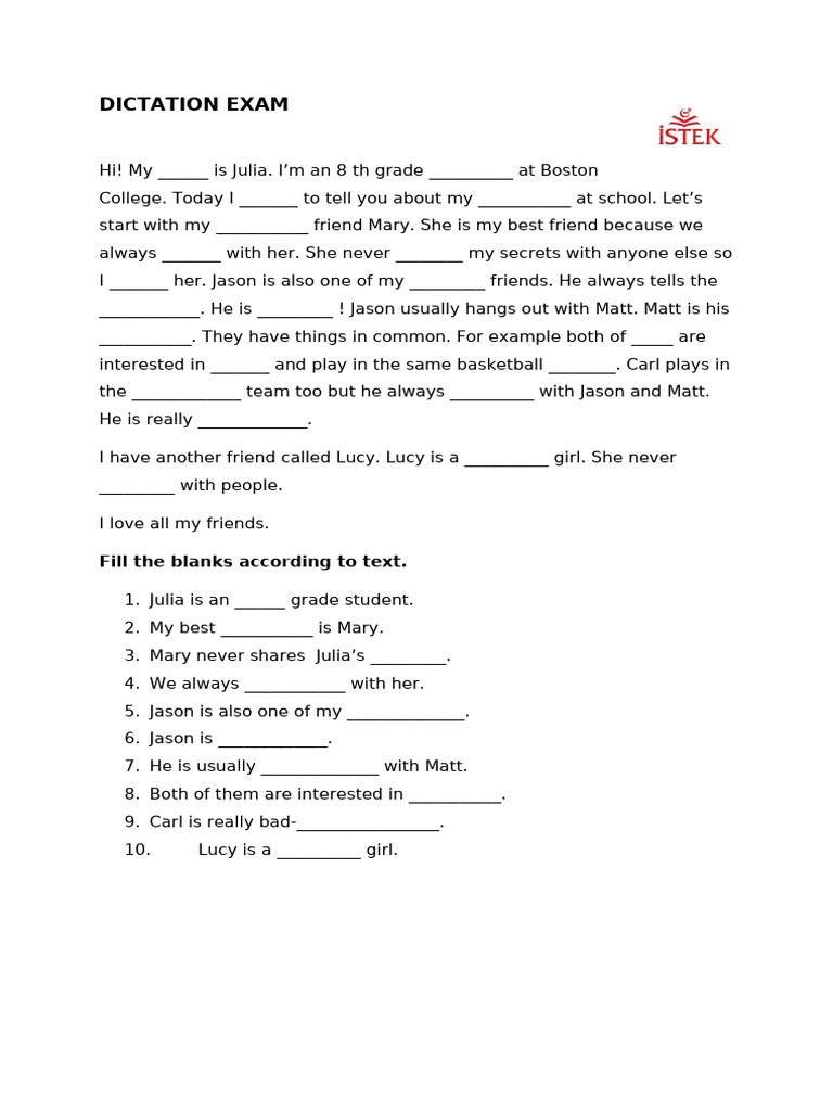DICTATION EXAM-Grade 4 | PDF