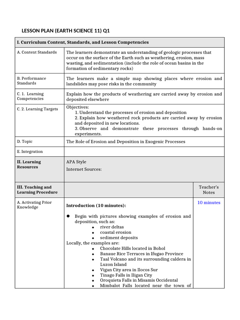 Erosion and Deposition Lesson Plan | PDF | Erosion | Deposition (Geology)