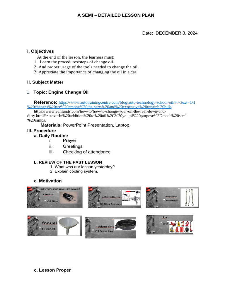 LESSON-PLAN-automotive | PDF