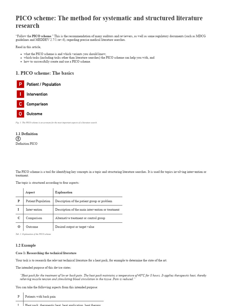 Pico Scheme The Method For Systematic And Structured Literature Research Pdf Randomized