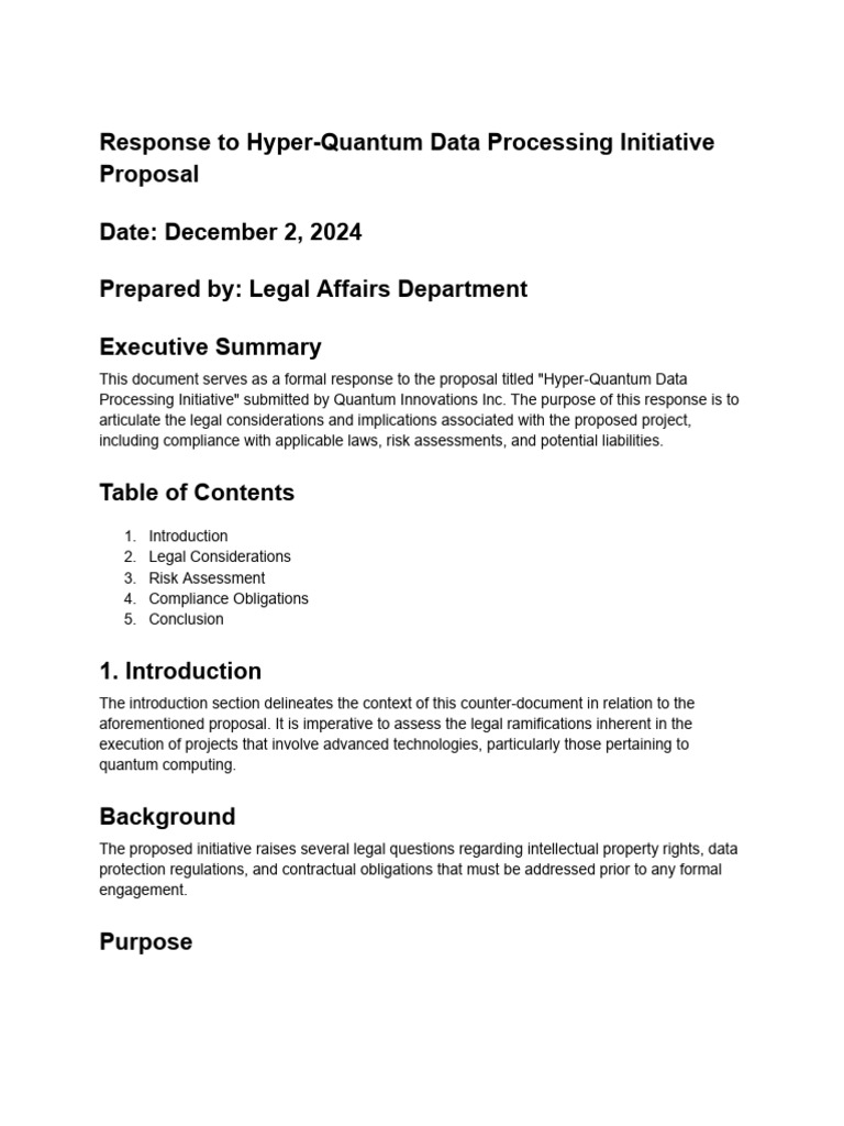 Response To Hyper-Quantum Data Processing Initiative Proposal | PDF ...