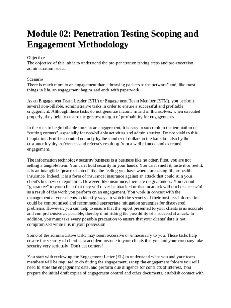 Module 02 - Penetration Testing Scoping and Engagement Methodology ...