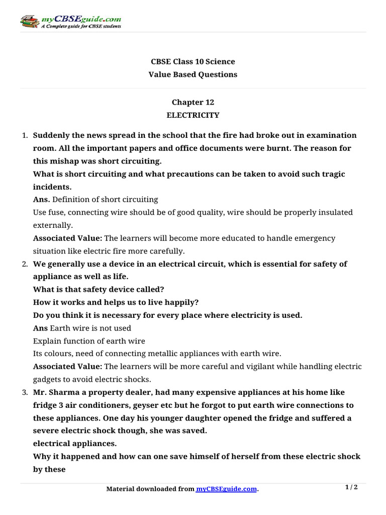 electricity value based questions | PDF | Wire | Electricity electricity value based questions | PDF | Wire | Electricity