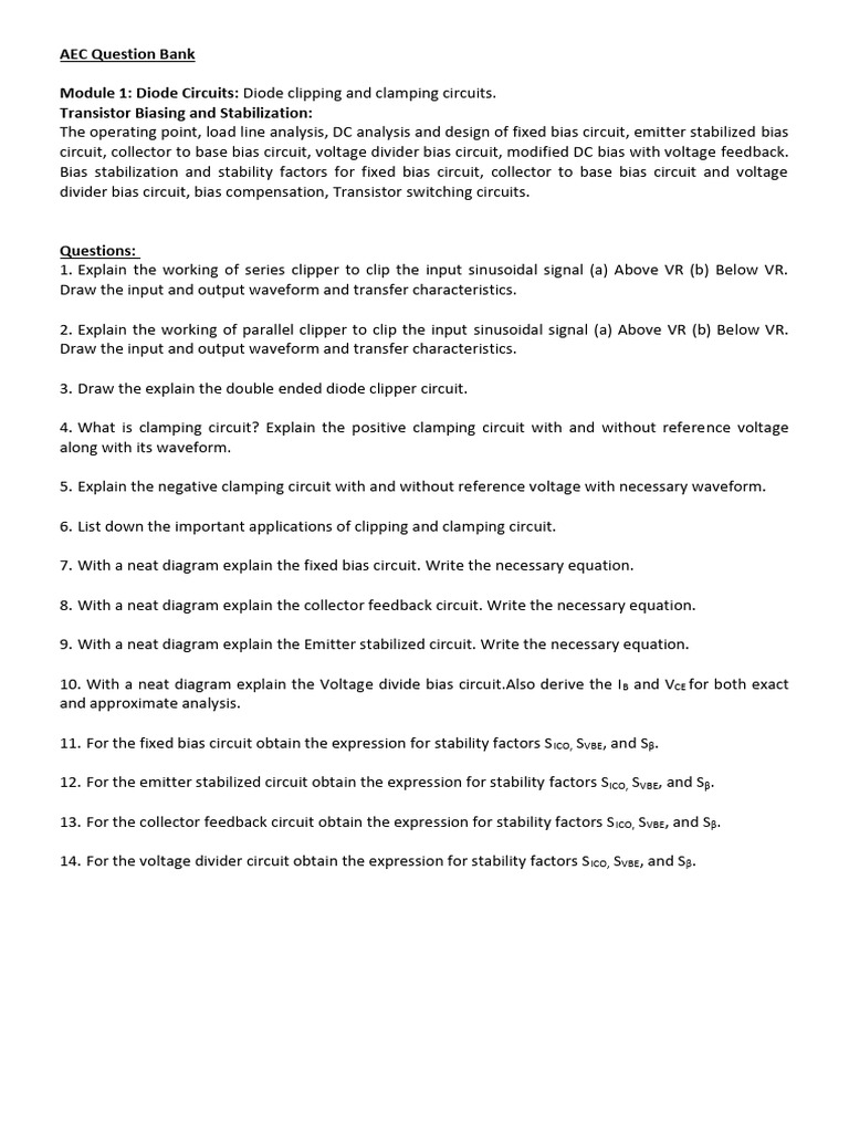 AEC Question Bank | PDF | Amplifier | Electronic Oscillator