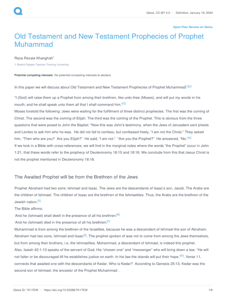 Biblical Prophecies of Prophet Muhammad | PDF | Prophets And Messengers ...