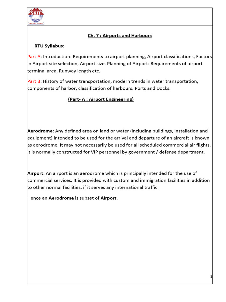 Ch-7 - Notes - Airport and Harbour | PDF | Runway | Airport