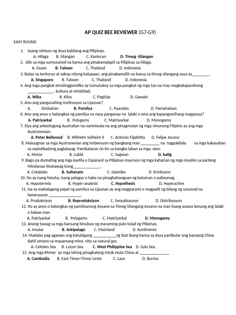 AP Quiz Bee Reviewer | PDF