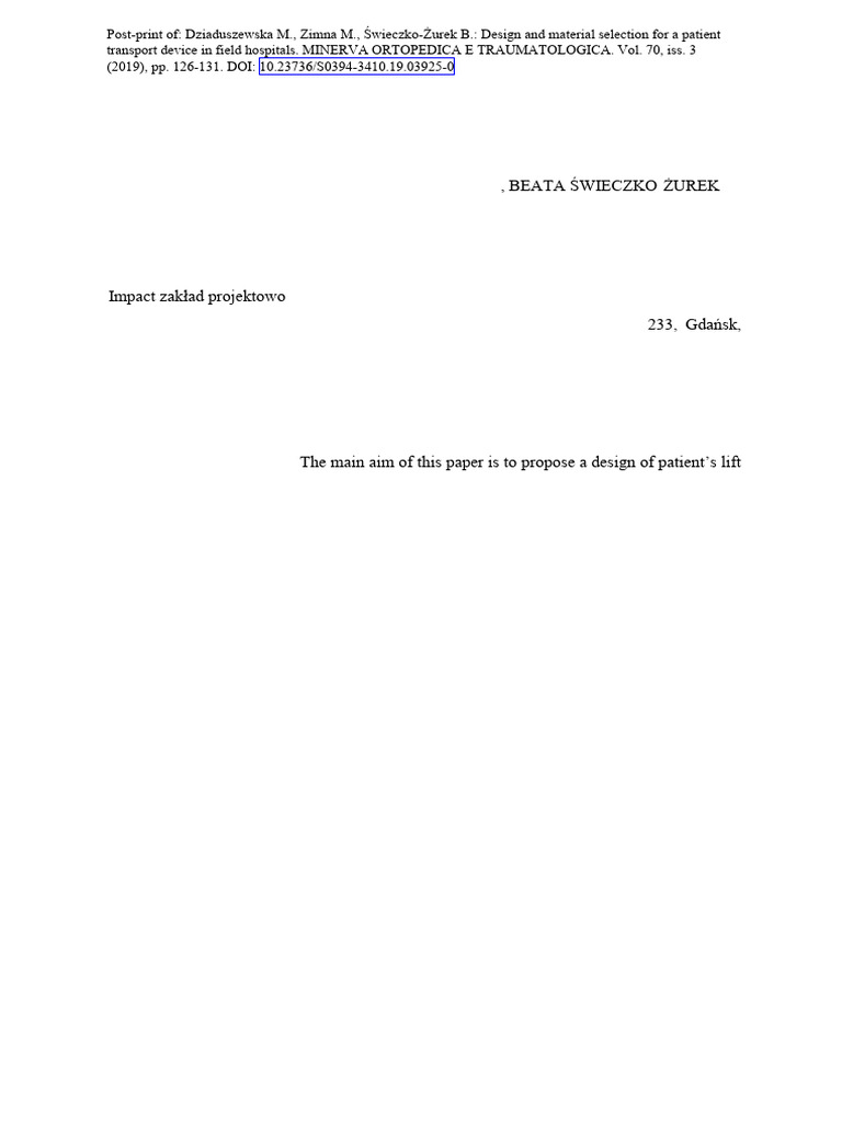 Design and Material Selection For A Patient Transport Device in Field ...