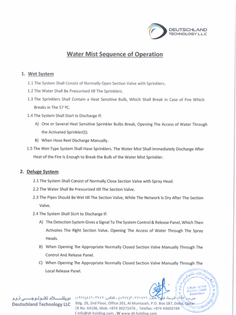 MES HC - Water Mist System Sequence of Operation | PDF