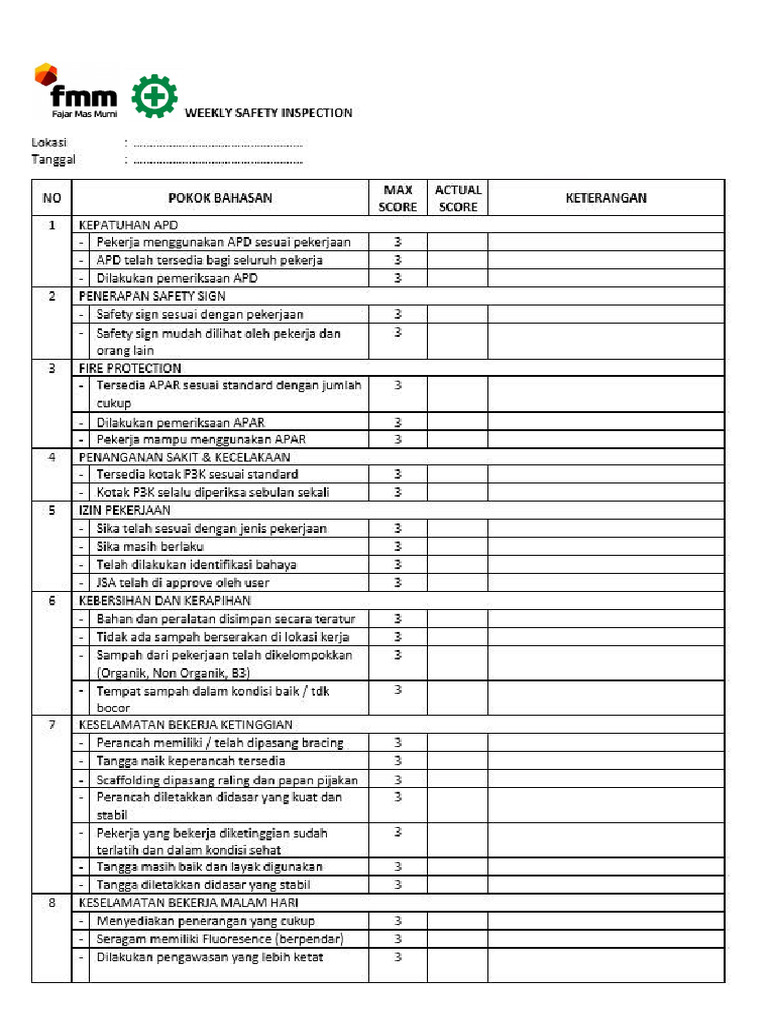Contoh Form Inspeksi | PDF