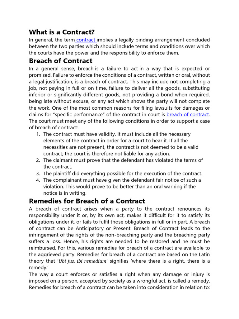 Remedies for Breach of Contract | PDF | Damages | Breach Of Contract