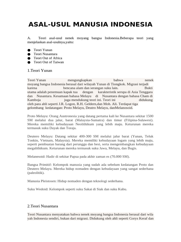 Asal-Usul Manusia Indonesia | PDF