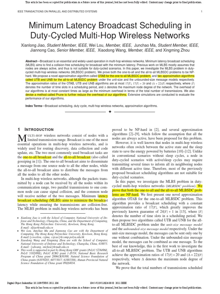 Minimum Latency Broadcast Scheduling in Duty-Cycled Multi-Hop Wireless Networks | PDF | Visual ...