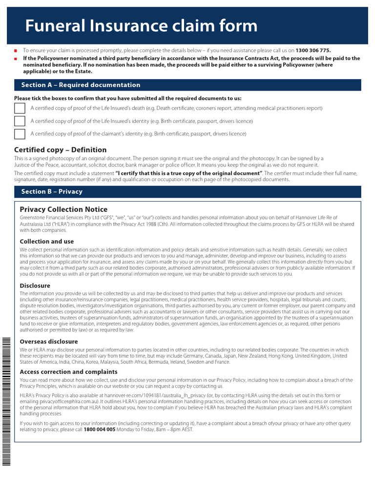 AU Seniors - Funeral Insurance Claim Form # 2 | PDF | Birth Certificate ...