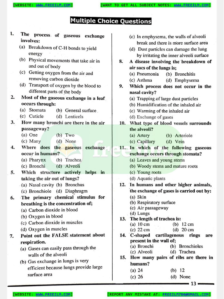 10th Bio Ch 10 MCQ's | PDF