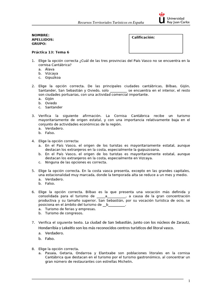 Práctica 13 | PDF | País Vasco (Comunidad Autónoma) | Turismo