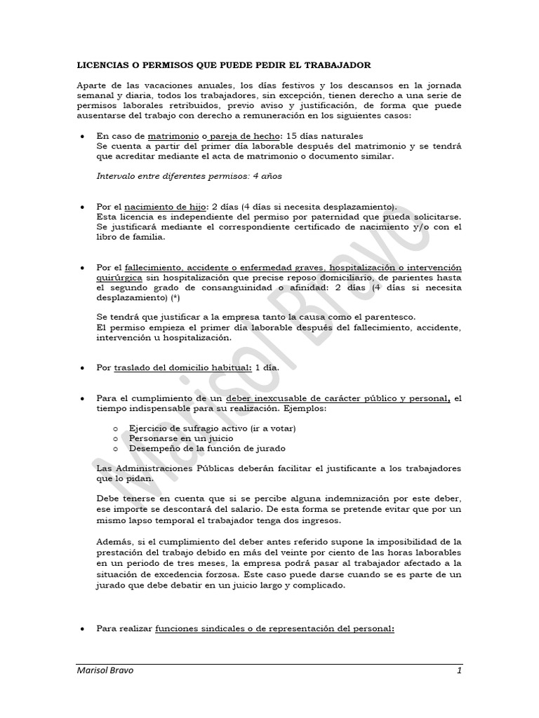 10 Licencias O Permisos Que Puede Pedir El Trabajador Pdf Salario